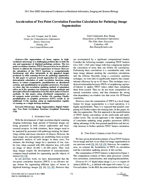 (PDF) Acceleration of two point correlation function calculation for pathology image segmentation