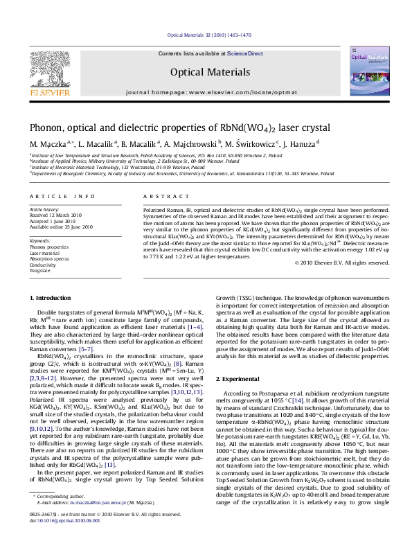 (PDF) Crystal structure, phonon and luminescence properties of AgRE(WO4 ...