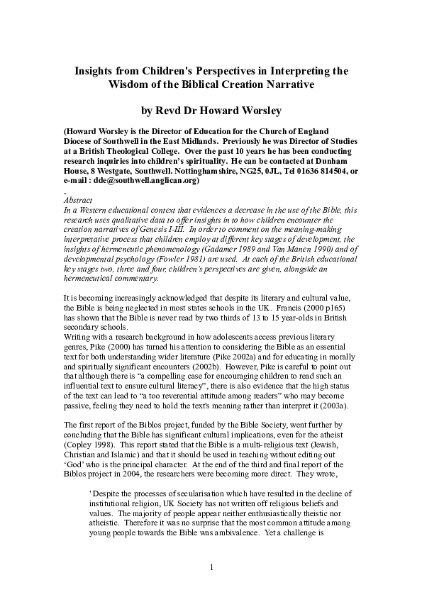 (DOC) Insights from Children's Perspectives in Interpreting the Wisdom ...