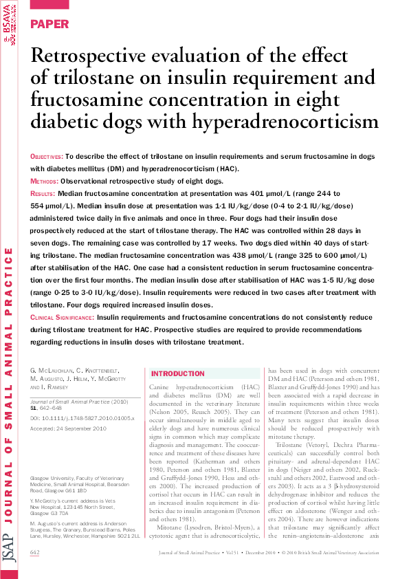 (PDF) Retrospective evaluation of the effect of trilostane on insulin ...