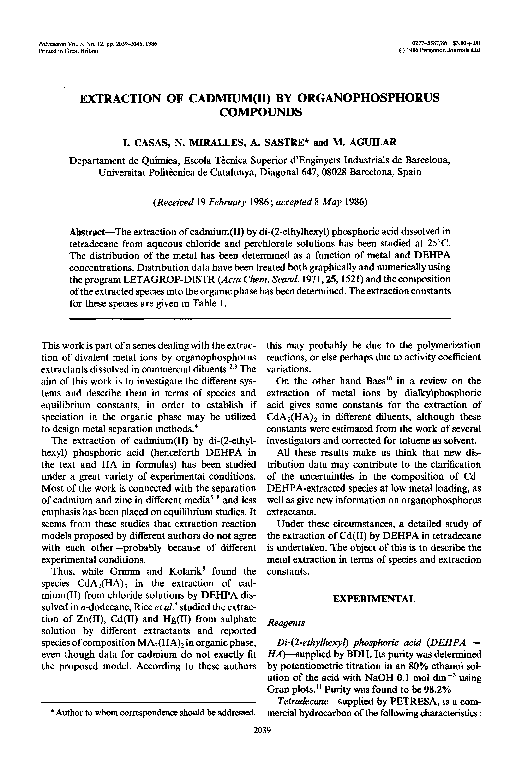 (PDF) Extraction of cadmium(II) by organophosphorus compounds