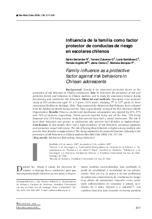 (PDF) Influencia de la familia como factor protector de conductas de ...