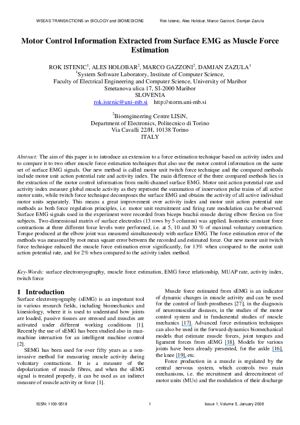 (PDF) Motor Control Information Extracted from Surface EMG as Muscle Force Estimation