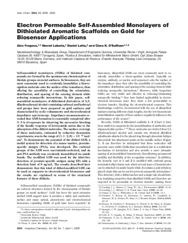 (PDF) Electron Permeable Self-Assembled Monolayers of Dithiolated Aromatic Scaffolds on Gold for ...