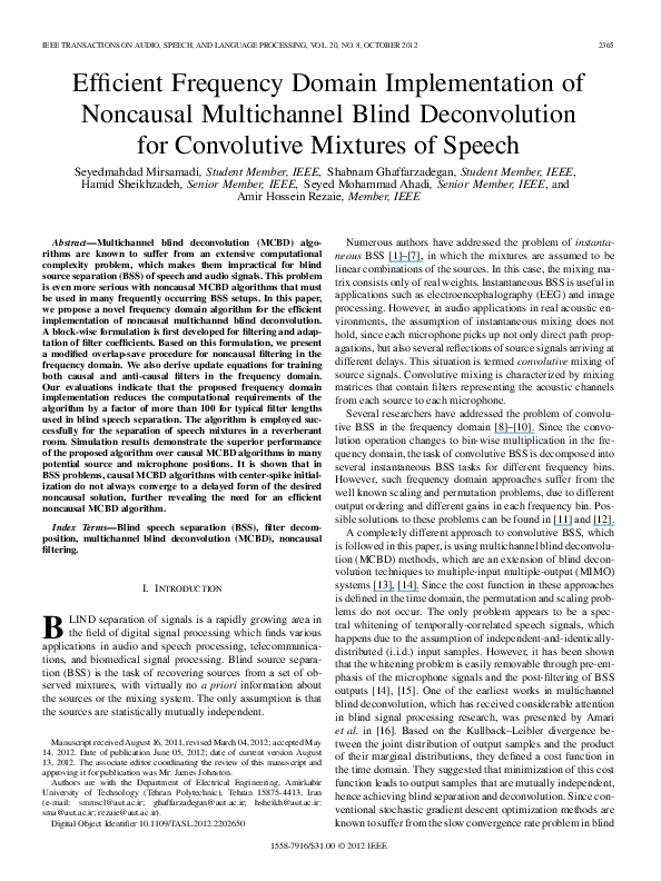 (PDF) Frequency-Domain MCBD for Efficient Blind Separation