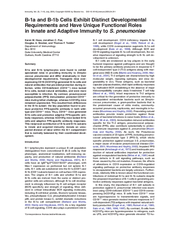(PDF) B-1a and B-1b Cells Exhibit Distinct Developmental Requirements ...