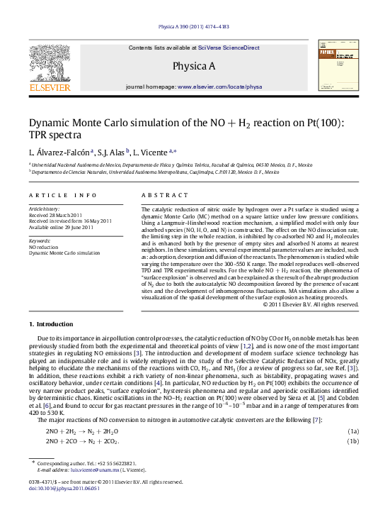 (PDF) Dynamic Monte Carlo simulation of the reaction on Pt (100): TPR spectra
