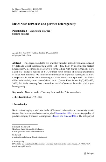 (PDF) Strict Nash networks and partner heterogeneity