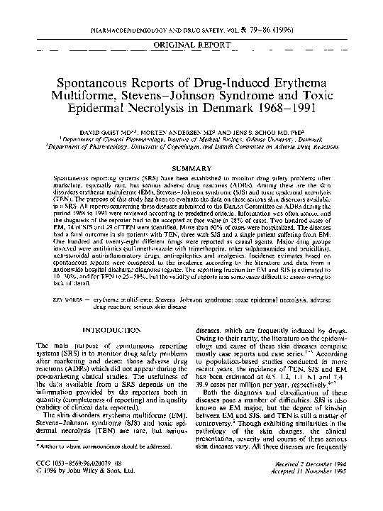 (PDF) Spontaneous reports of drug-induced erythema multiforme, Stevens ...