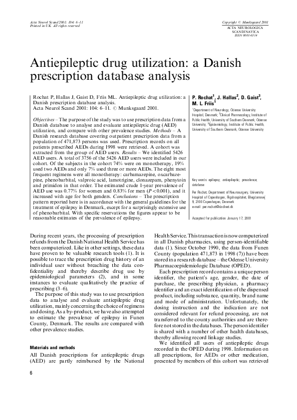 (PDF) Antiepileptic drug utilization: a Danish prescription database ...