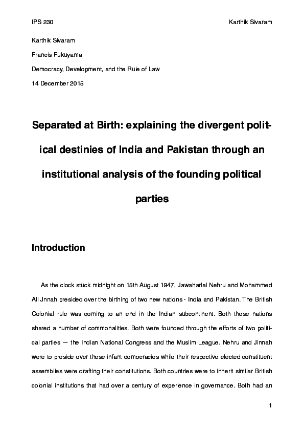 (PDF) Separated at Birth: explaining the divergent political destinies ...