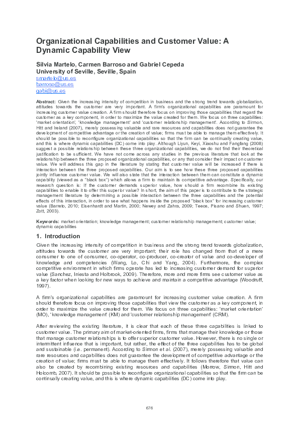 (PDF) Organizational Capabilities and Customer Value: A Dynamic ...