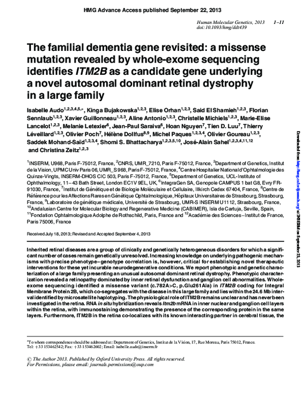 (PDF) The familial dementia gene revisited: a missense mutation revealed by whole-exome ...