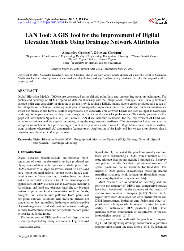 (PDF) LAN Tool: A GIS Tool for the Improvement of Digital Elevation Models Using Drainage ...