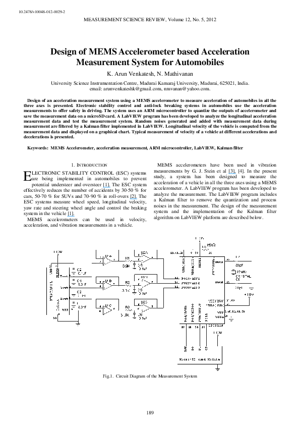 Pdf Design Of Mems Accelerometer Based Acceleration Measurement System For Automobiles