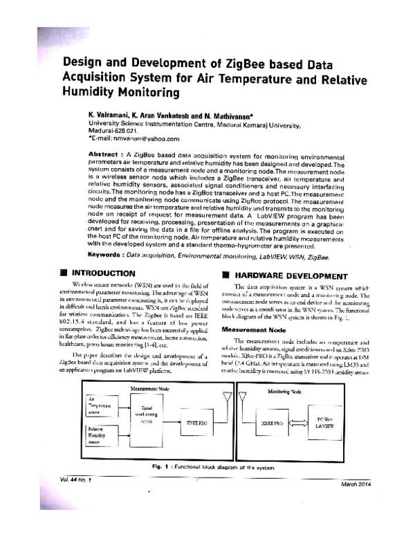 Pdf Design And Development Of Zigbee Based Data Acquisition System For Air Temperature And