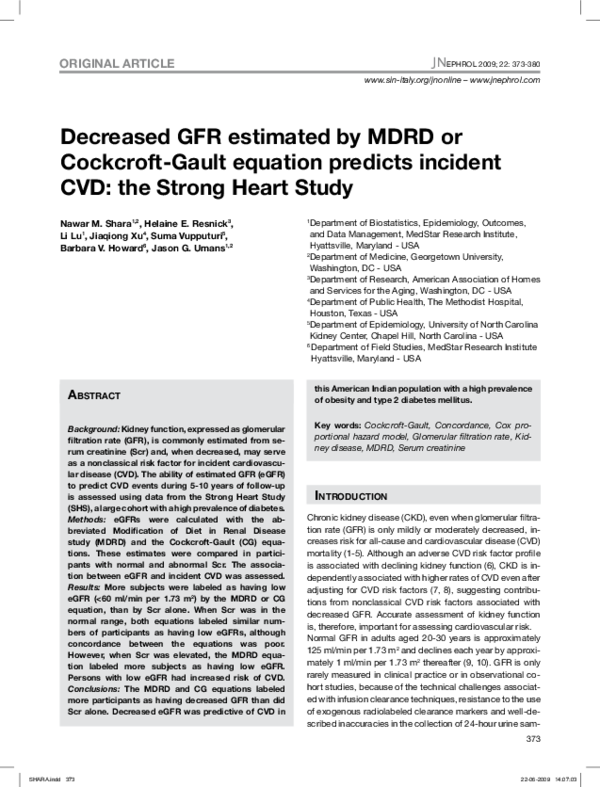 (PDF) Decreased GFR estimated by MDRD or Cockcroft-Gault equation ...