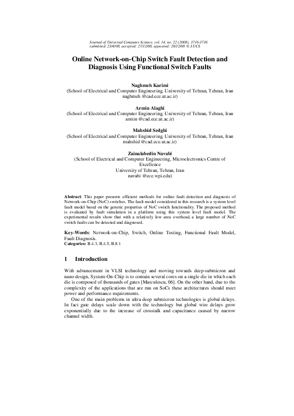 Pdf Online Network On Chip Switch Fault Detection And Diagnosis Using Functional Switch Faults
