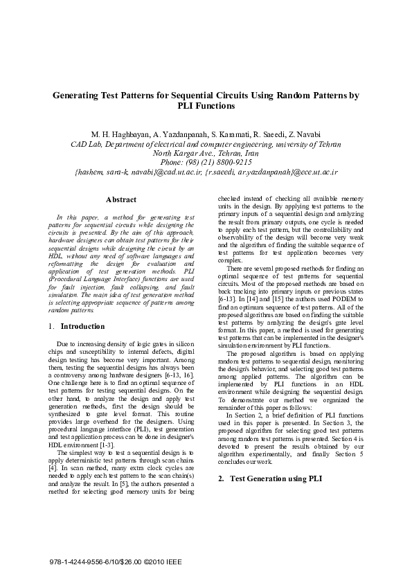 Pdf Generating Test Patterns For Sequential Circuits Using Random Patterns By Pli Functions