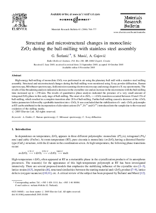 (PDF) Structural and microstructural changes in monoclinic ZrO2 during ...