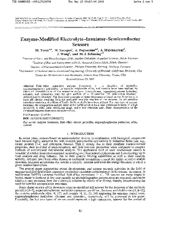 Pdf Enzyme Modified Electrolyte Insulator Semiconductor Eis Sensors