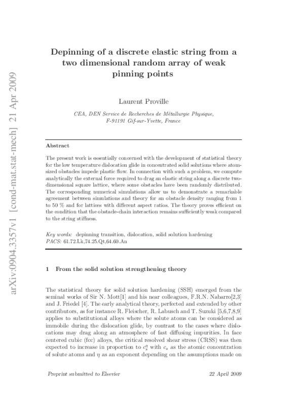(PDF) Depinning of a discrete elastic string from a two-dimensional random array of weak pinning ...
