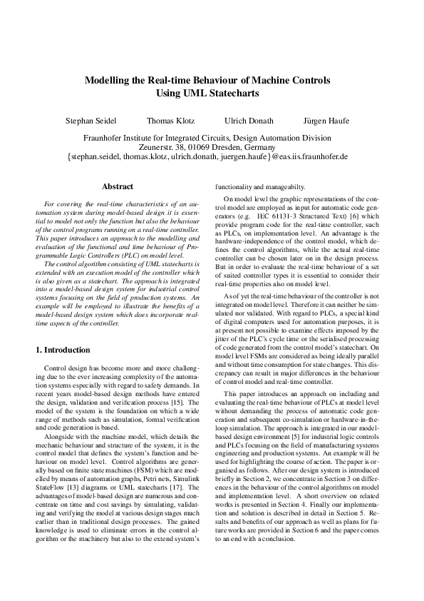 (PDF) Modelling the real-time behaviour of machine controls using UML statecharts