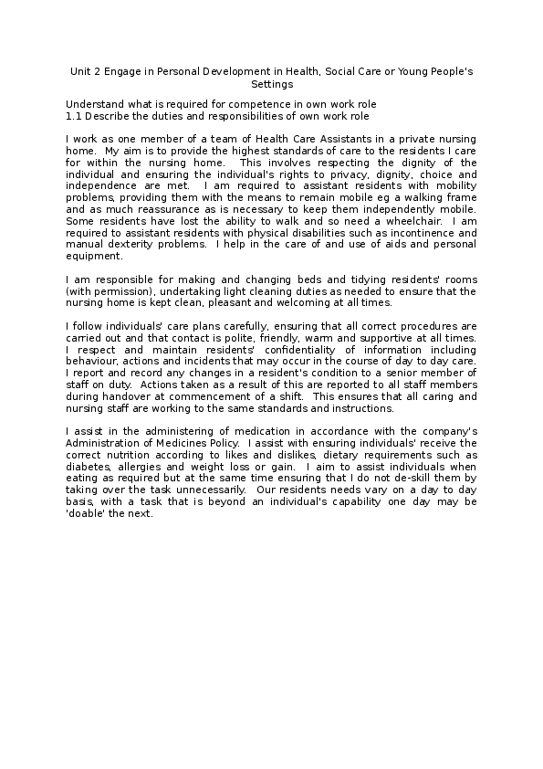 (DOC) Unit 2 Engage in Personal Development in Health, Social Care or ...