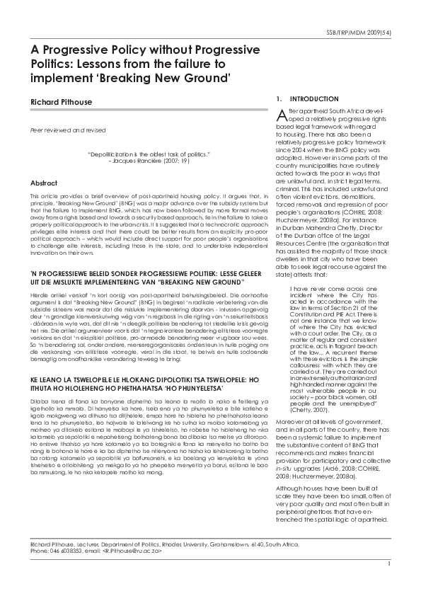 (PDF) A Progressive Policy without Progressive Politics: Lessons from ...