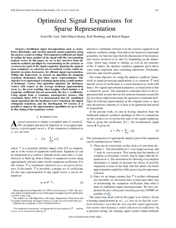 (PDF) Optimized signal expansions for sparse representation