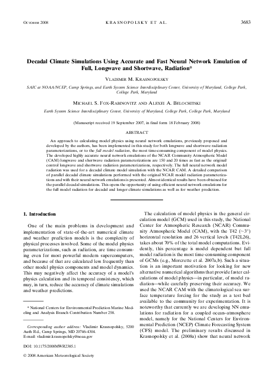 (PDF) Decadal Climate Simulations Using Accurate and Fast Neural Network Emulation of Full ...