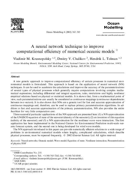(PDF) A neural network technique to improve computational efficiency of numerical oceanic models
