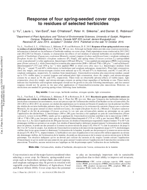 (PDF) Response of four spring-seeded cover crops to residues of selected herbicides