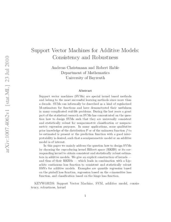 (PDF) Support Vector Machines for Additive Models: Consistency and ...