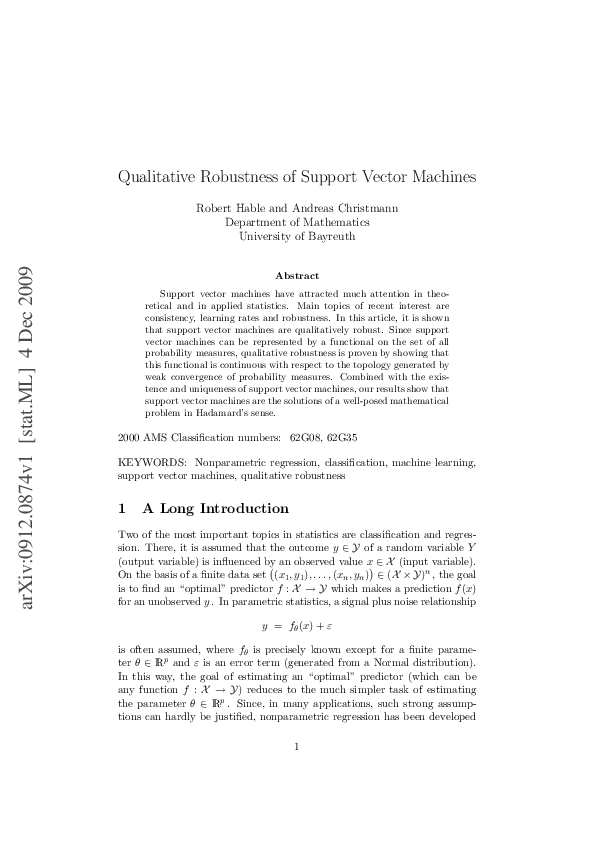 (PDF) On qualitative robustness of support vector machines