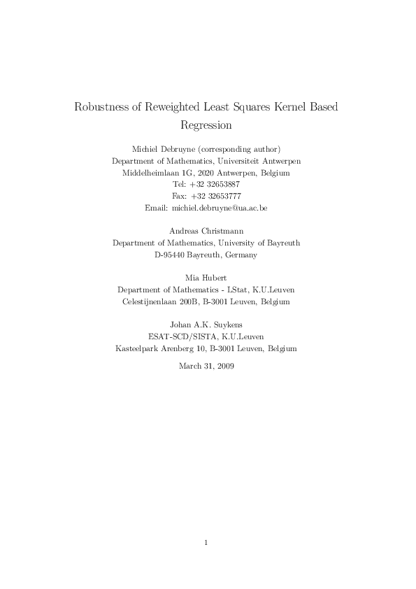 Pdf Robustness Of Reweighted Least Squares Kernel Based Regression