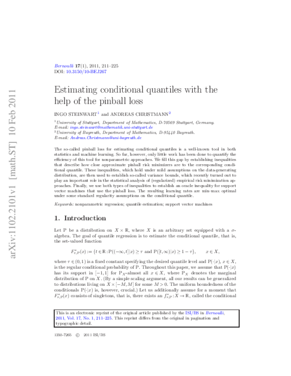 (PDF) Estimating conditional quantiles with the help of the pinball loss