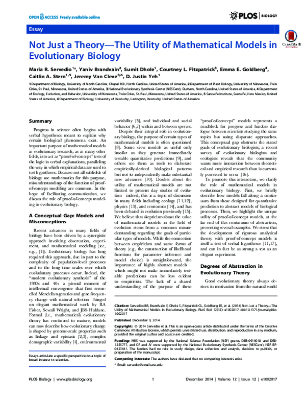 (PDF) Not Just a Theory—The Utility of Mathematical Models in ...
