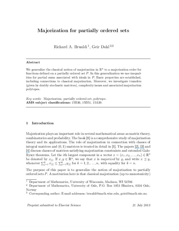 (PDF) Majorization for partially ordered sets