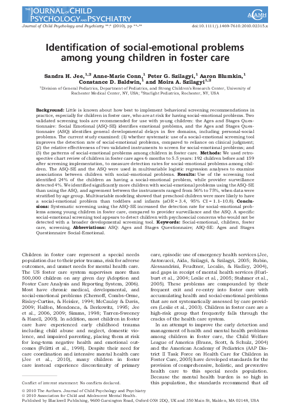 (PDF) Identification of social-emotional problems among young children ...