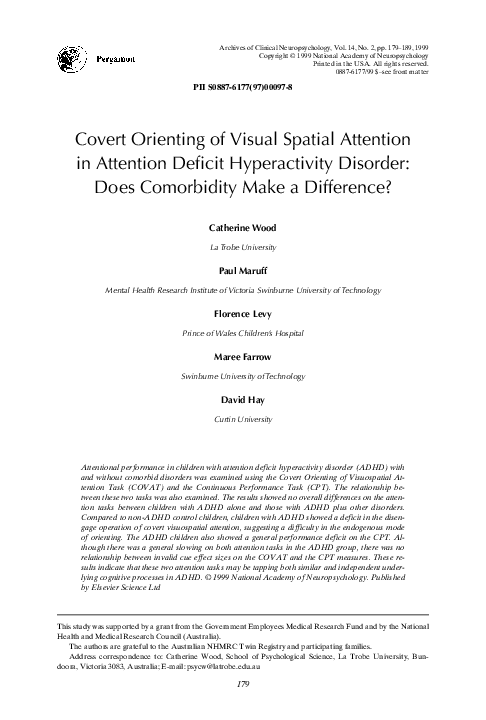 (PDF) Covert Orienting of Visual Spatial Attention in Attention Deficit Hyperactivity Disorder