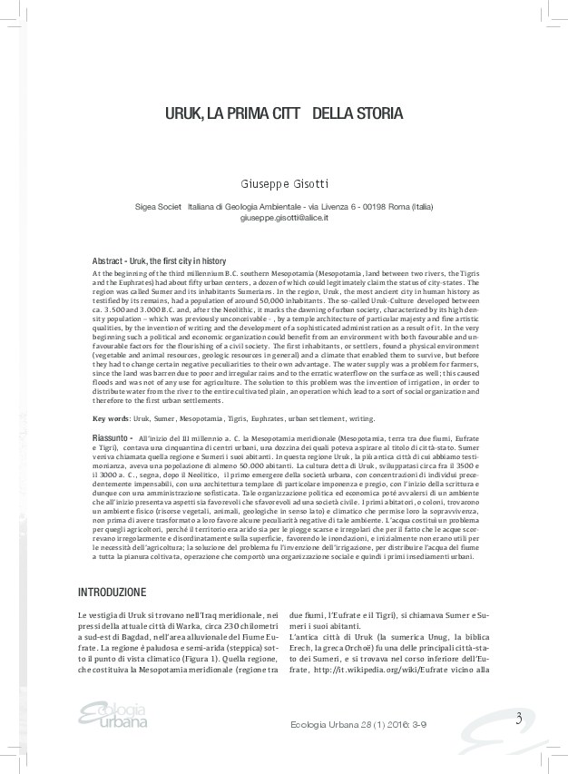 (PDF) Uruk la prima città della storia