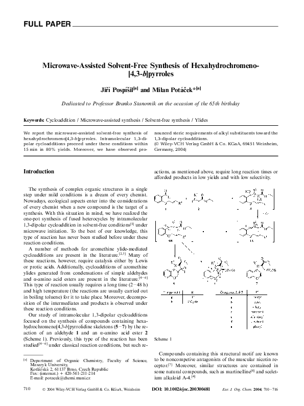 (PDF) Microwave-Assisted Solvent-Free Synthesis of Hexahydrochromeno[4,3-b]pyrroles