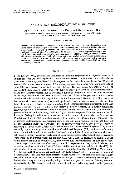 (PDF) Salivation discordant with hunger