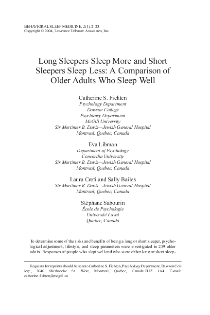 (PDF) Long Sleepers Sleep More and Short Sleepers Sleep Less: A ...