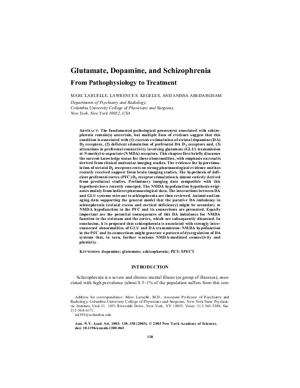 (PDF) Glutamate, Dopamine, and Schizophrenia