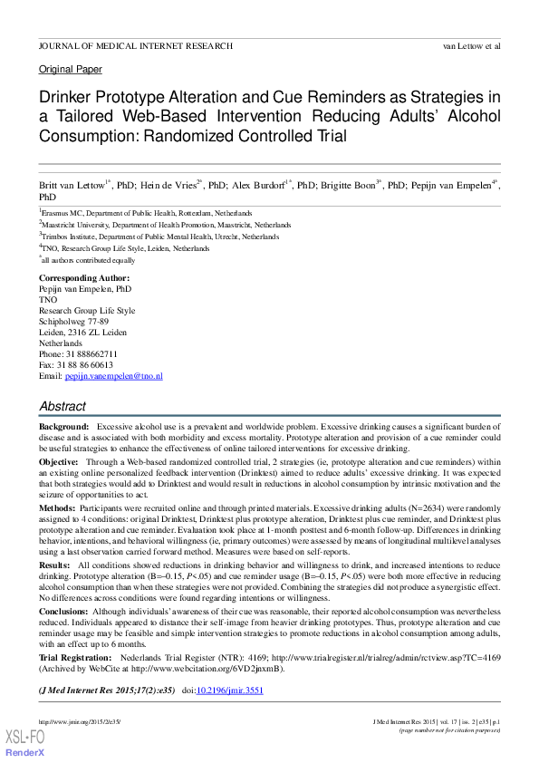 (PDF) Drinker Prototype Alteration and Cue Reminders as Strategies in a Tailored Web-Based ...