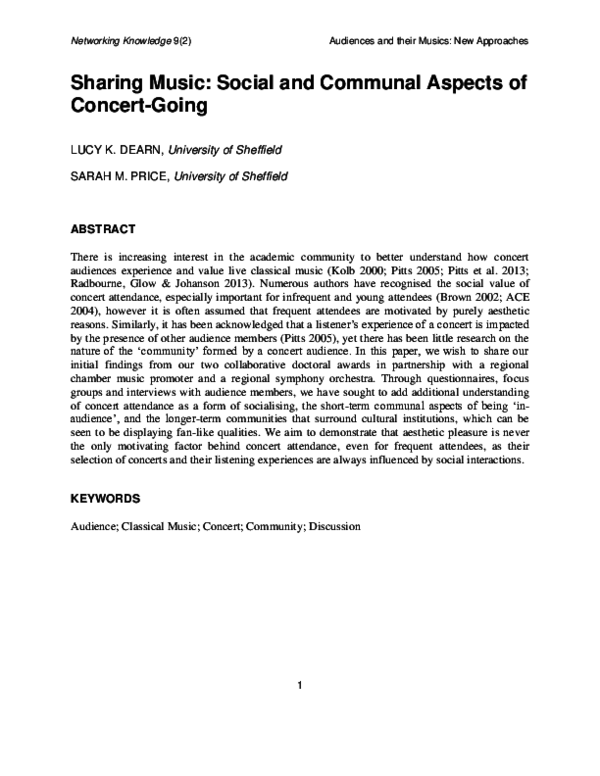 (PDF) Sharing Music: Social and Communal Aspects of Concert-Going