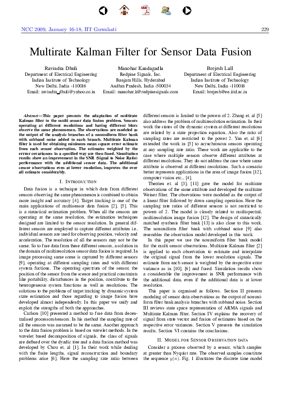 Pdf Multirate Kalman Filter For Sensor Data Fusion