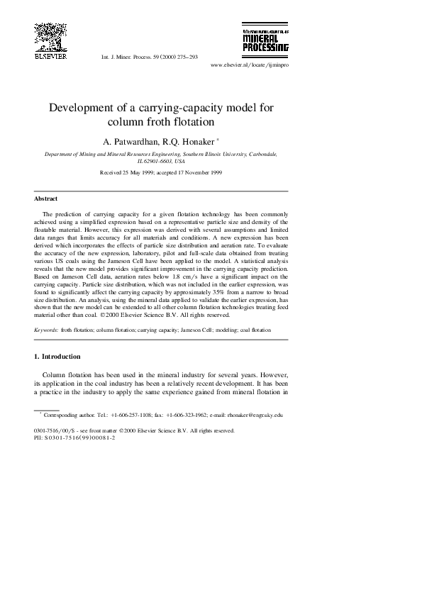 (PDF) Development of a carrying-capacity model for column froth flotation